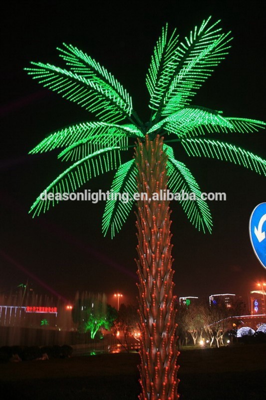 outdoor lighted palm trees